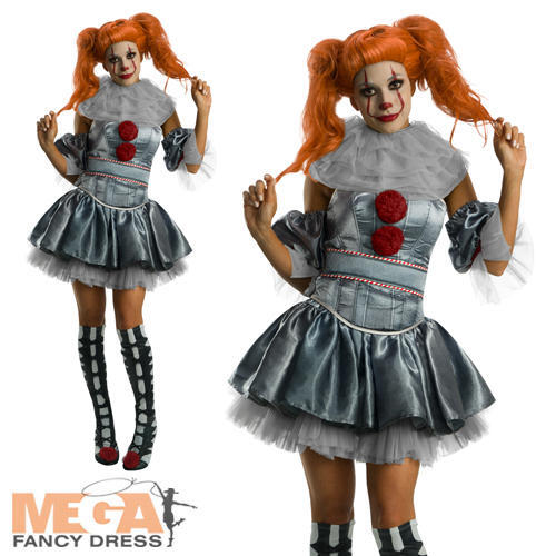 Ladies Delxe Pennywise Costume IT Pennywise Creepy Clown Adults Fancy ...
