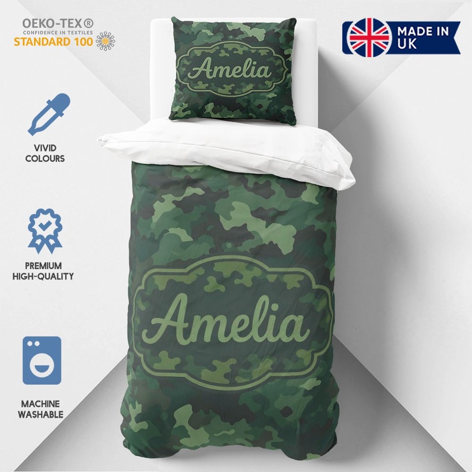 Personalised Name Soft Single bed duvet cover Deep Forest Green ...