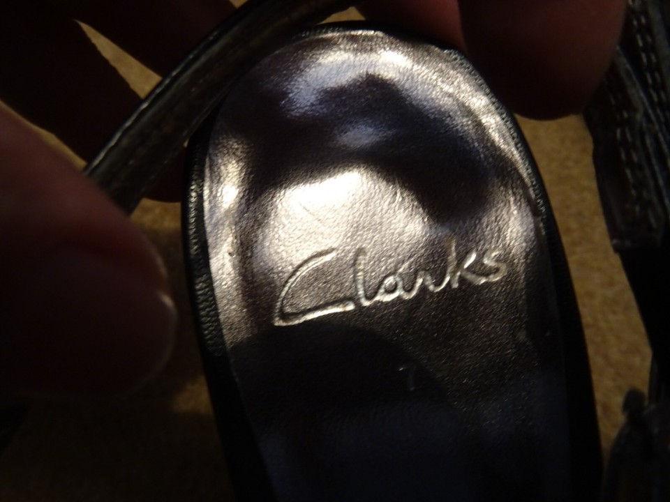 REDUCED CLARKS Black patent Slingback heels. VGC. Size 7 with rose ...