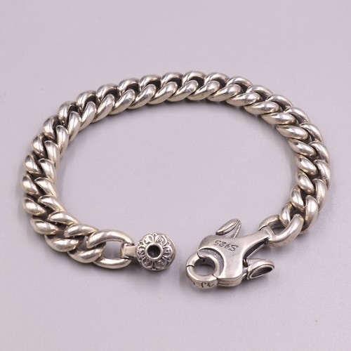 Real S925 Sterling Silver Men's Bracelet 9mm Curb Link Chain 7.28inch ...