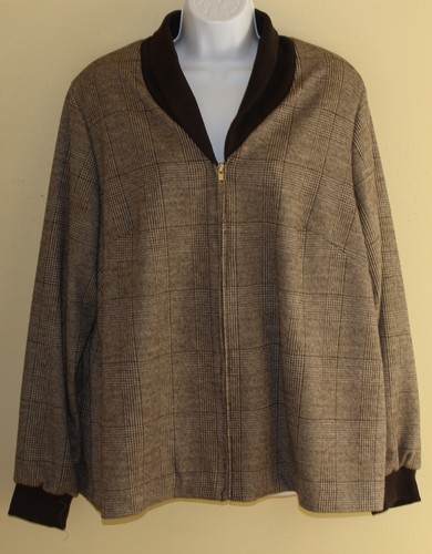 Kashka Boutique Brown Wool Blend Houndstooth Cozy Zip-Up Jacket Sz 1X ...