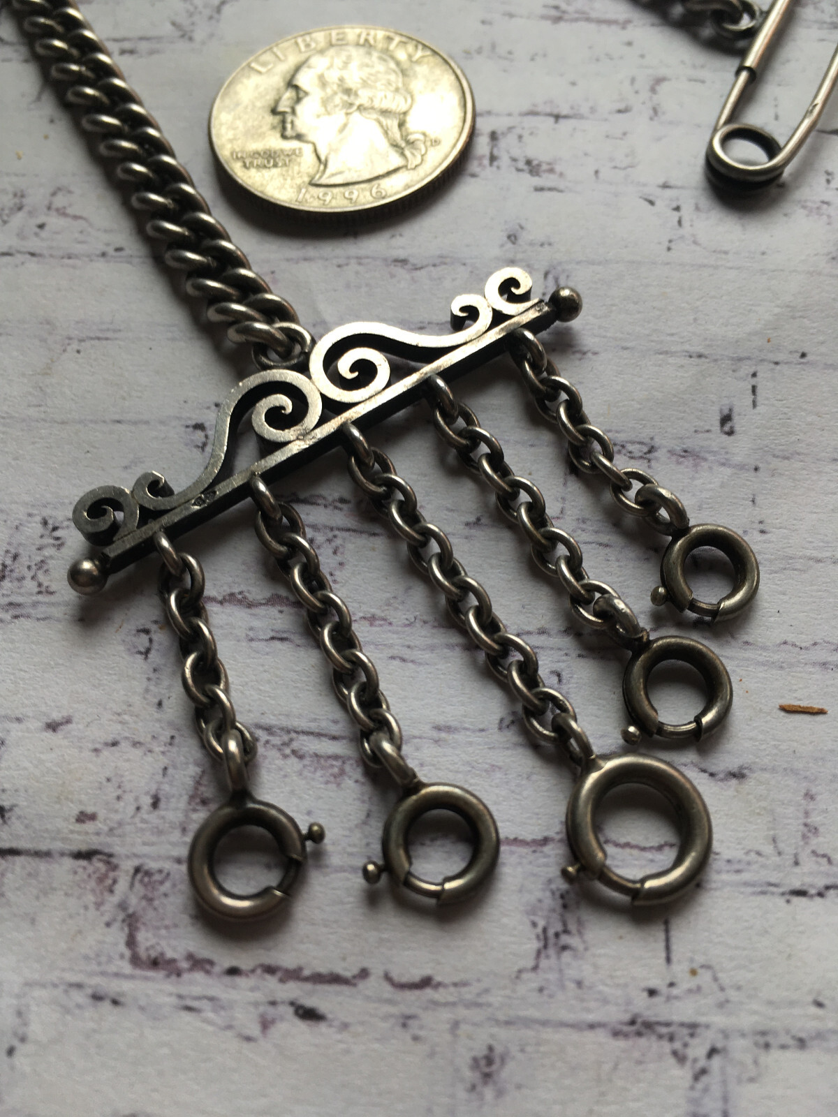 Antique Victorian French Solid Silver Chatelaine Chain 5 Clasps ...