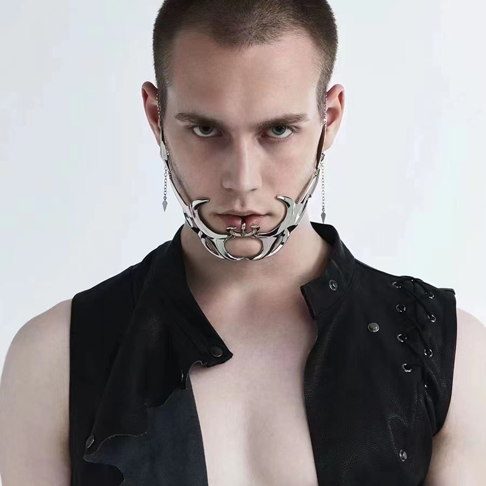 Halloween Masquerade Accessory Prom Face Jewelry Metal Hollow Punk ...