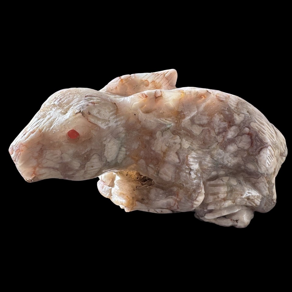 Hand Carved Cherry Blossom Agate Rabbit Sculpture Heart Chakra Love ...