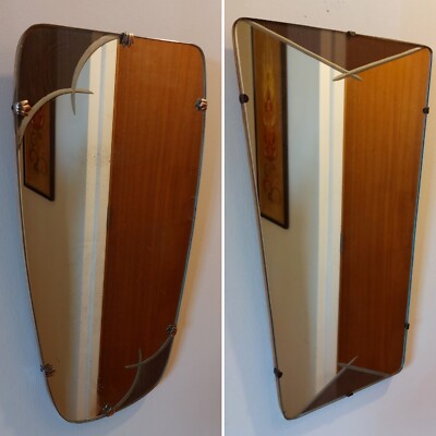 1 LEFT - Fab Vintage Retro 50s 60s Teak Effect Wall Mirror Faux ...