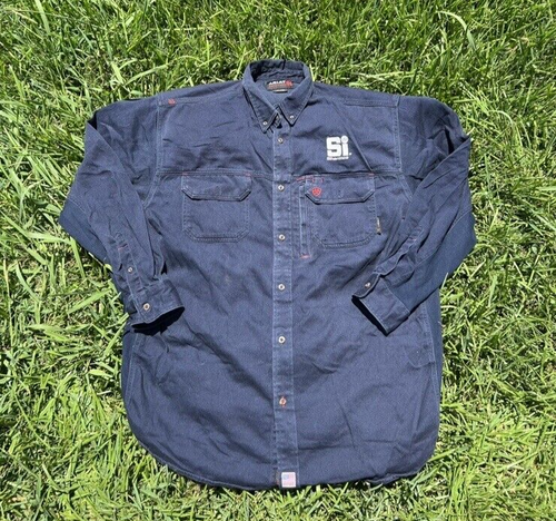 Ariat FR Men's Navy Embroidered Logo Long Sleeve Button Down Size XXL ...