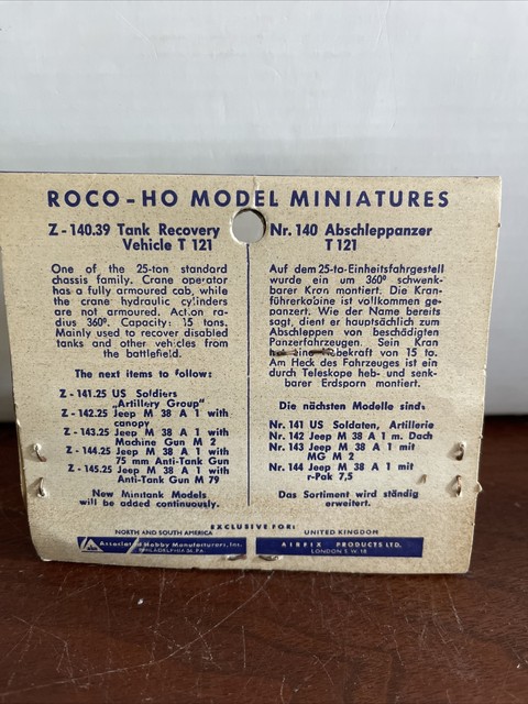 Roco HO Minitank Z 140 Tank Recovery Vehicle T 121 MINT Military WWII ...