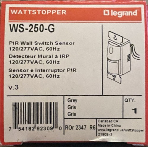 Legrand WATTSTOPPER Light Switch PIR Occupancy Sensor WS-250-G 120 ...