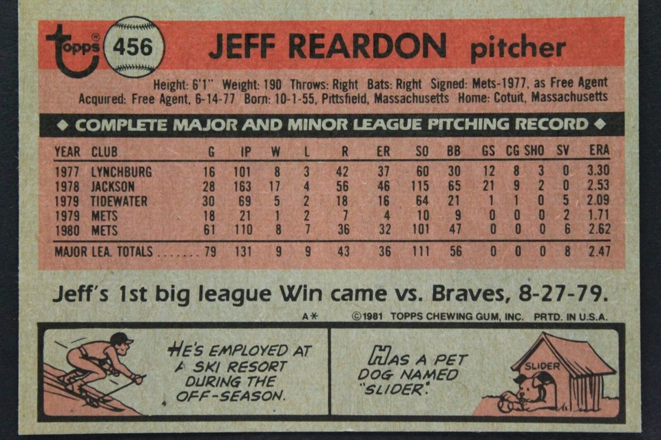 Jeff Reardon New York Mets 1981 Topps # 456 Autographed Signed Card | eBay