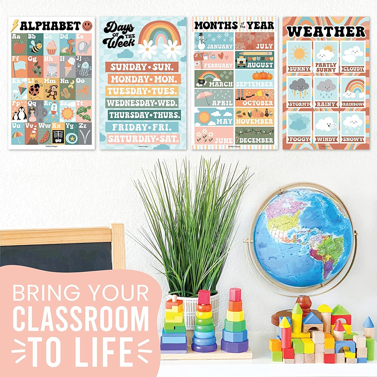 4 Retro Kids Educational Posters For Toddlers – Alphabet Poster For ...