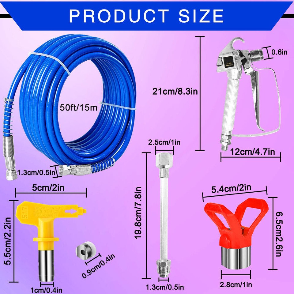 3600PSI Airless Paint Spray Sprayer Gun w/ 517 Tip Guard Extension Rod ...