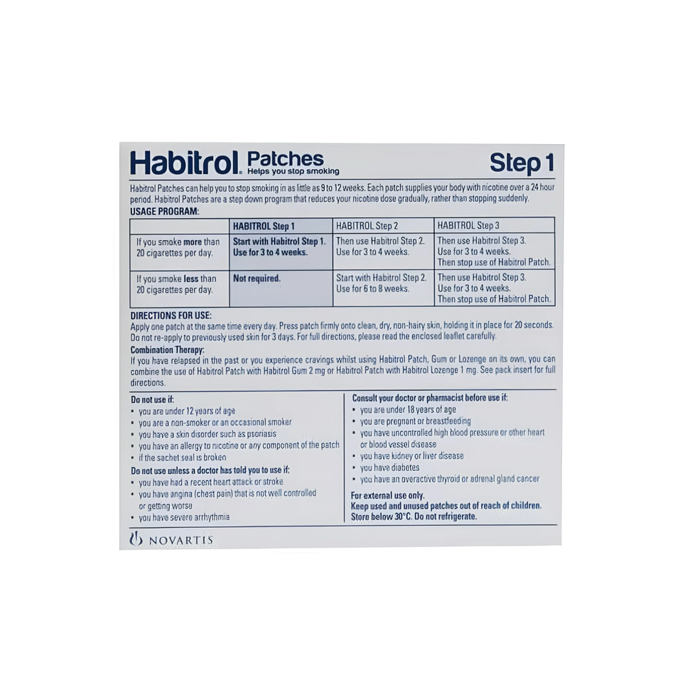 Habitrol Step 1 Nicotine Patch 21mg 28 Patches (1 Box) Stop Smoking Aid ...