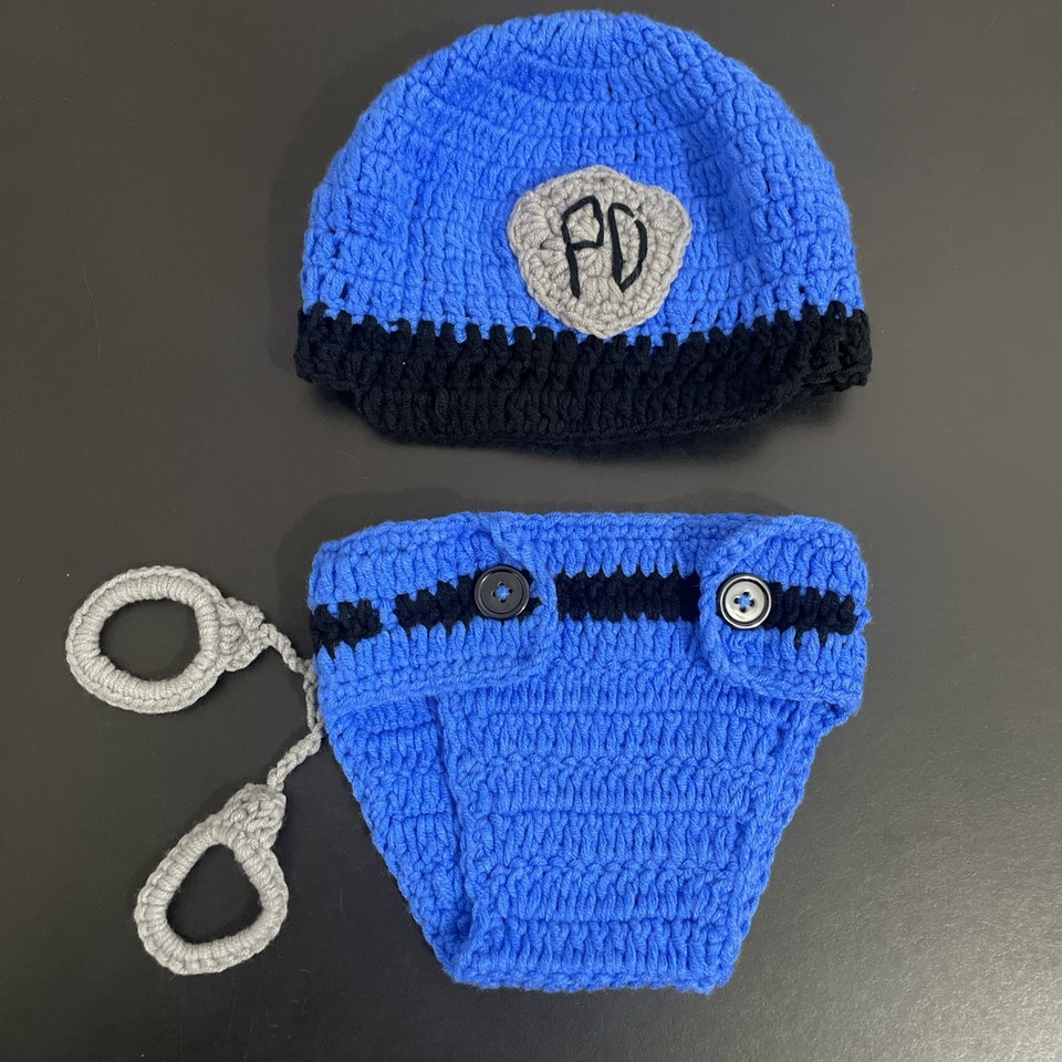 Crochet Baby Police Officer Outfit, Newborn Photography, Baby Cop ...