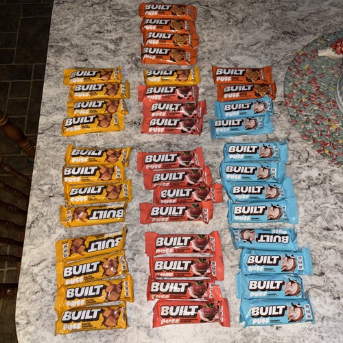 40 Built Puff Protein Bars, Salted caramel/ Coconut/ Straw&cream ...