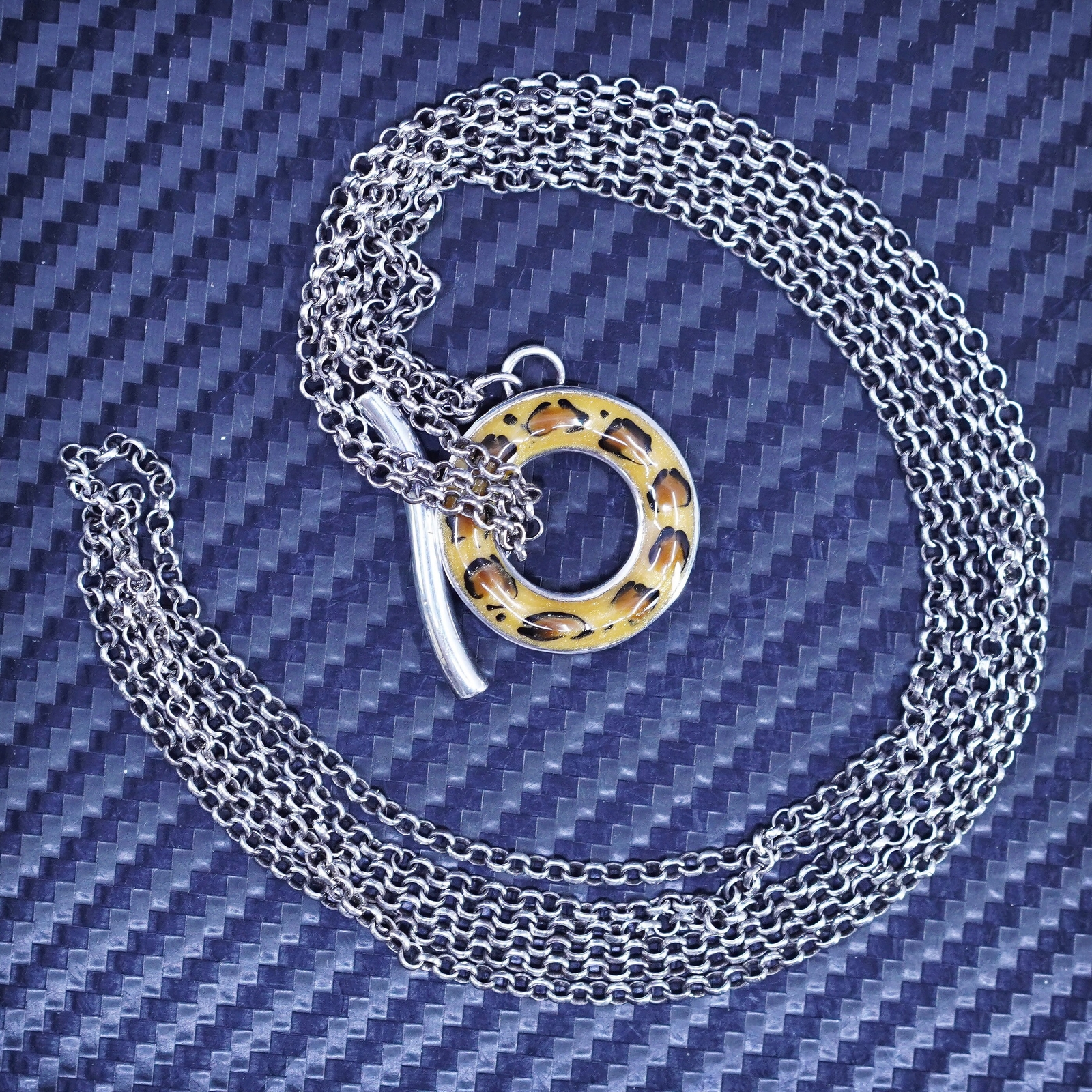 18”, David Sigal 925 Sterling Silver Leopard Enamel M… - Gem