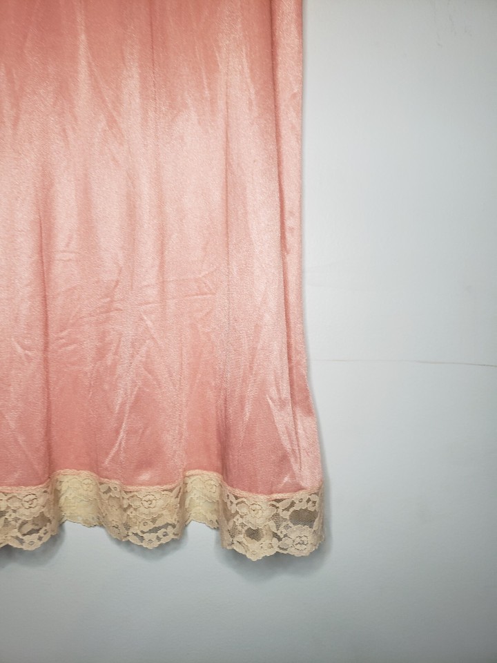 VTG Coy Women S Lingerie Midi Full Slip Dress Pink Lacy 70s USA Made V ...