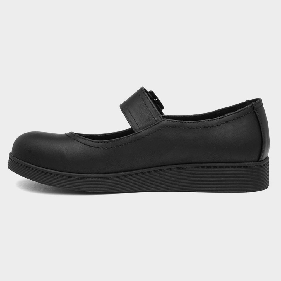 LADIES/GIRLS BLACK BUCKLE BAR SHOES PUMPS DOLLY MARY JANE FLAT WORK ...