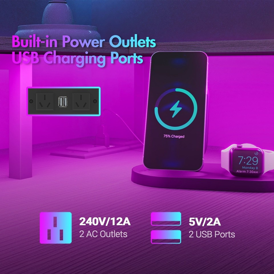 L Shaped Gaming Desk with LED Lights & Power Outlets, 150cm Corner ...