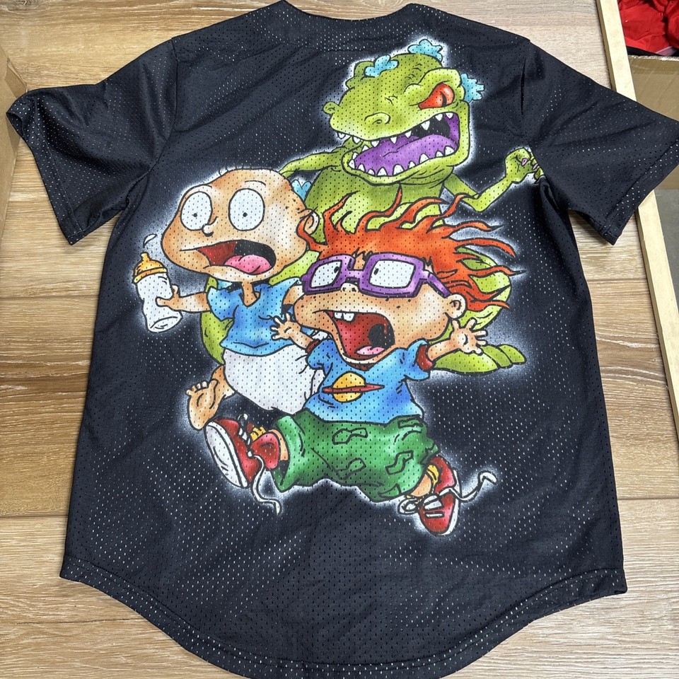 VTG Nickelodeon Rugrats 91 Black Mesh Baseball Jersey Unisex Small Back ...