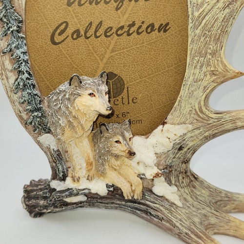 Wolves Antler Resin picture frame Rustic Cabin decor 9x7" free standing ...