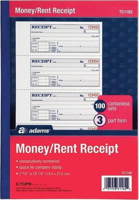 Adams Money Rent Receipt Books 12 Pack 100 Carbonless Sets For ...