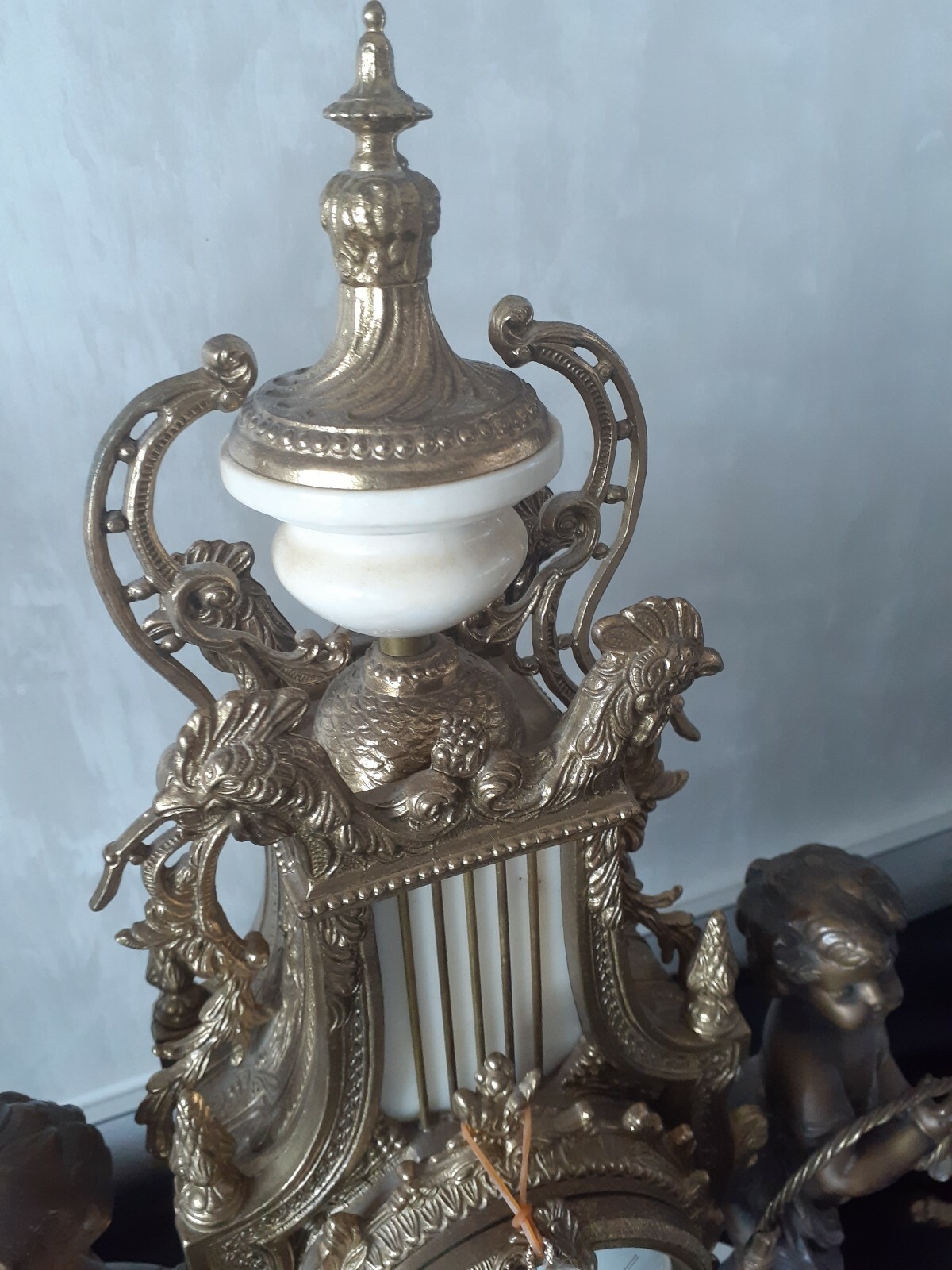 Brevettato Mantle Clock with 2 Brevettato Candelabras Brass White ...