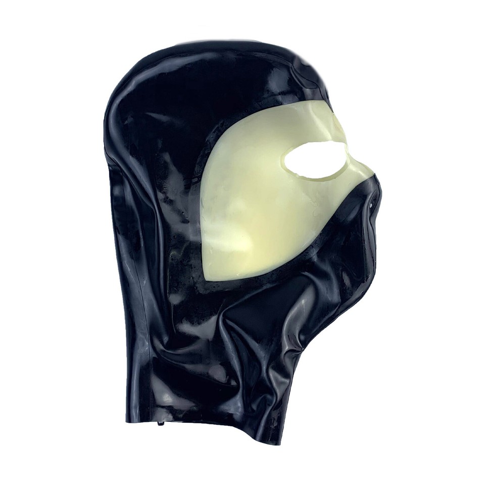 Handmade Latex Hood Black&Translucent Ninja Style Hood Mask Open Eyes ...