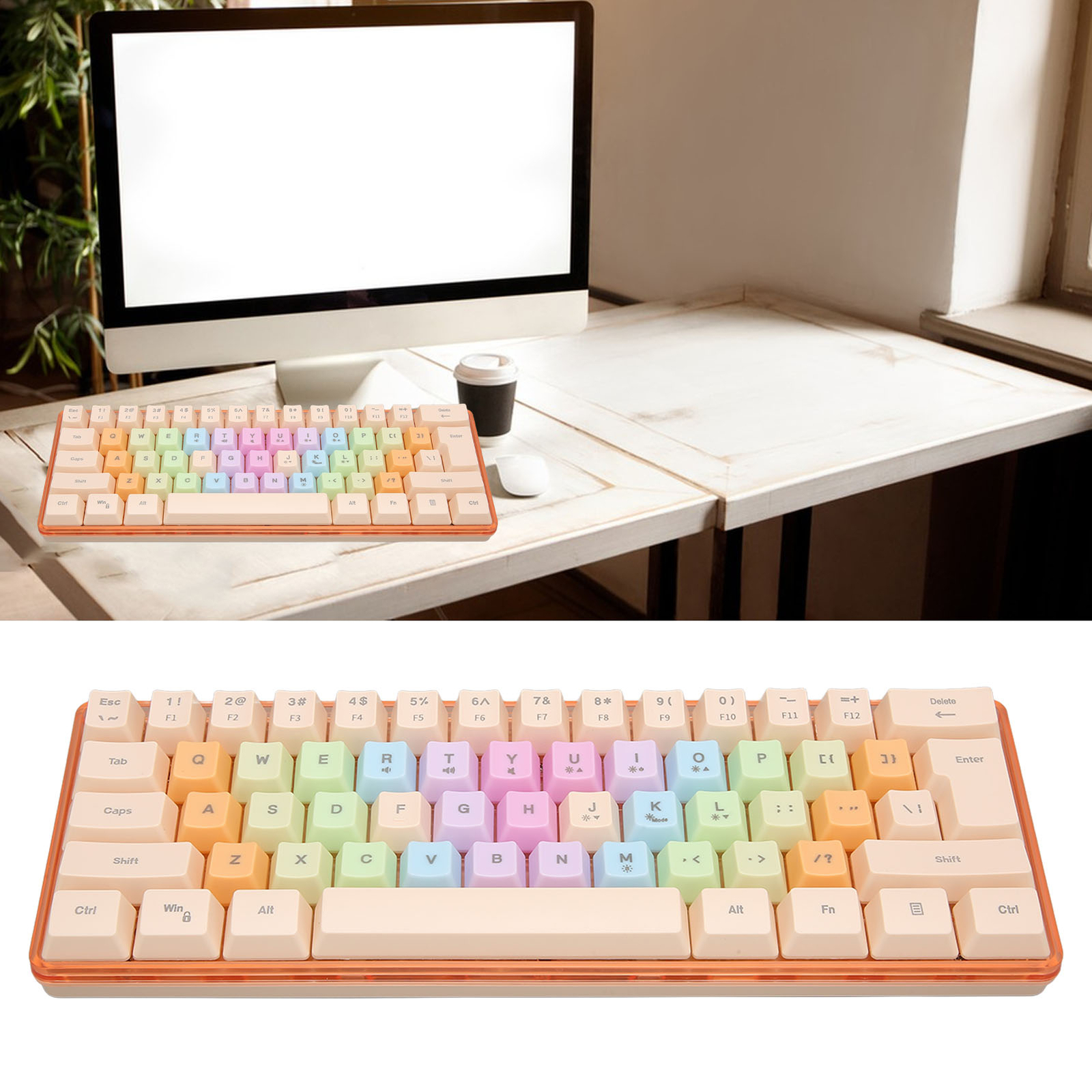 61 Keys Mechanical Keyboard RGB Backlight Colorful Keycaps Mini Wired ...