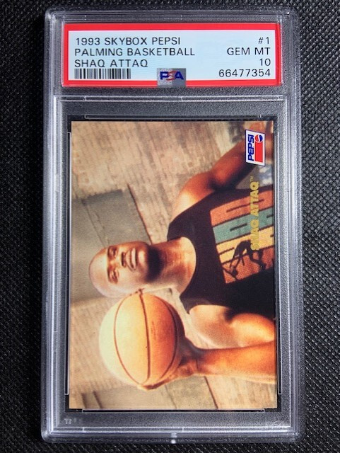 1993 SKYBOX PEPSI SHAQUILLE ONEAL PALMING BASKETBALL PSA 10 POP 32 RC ...
