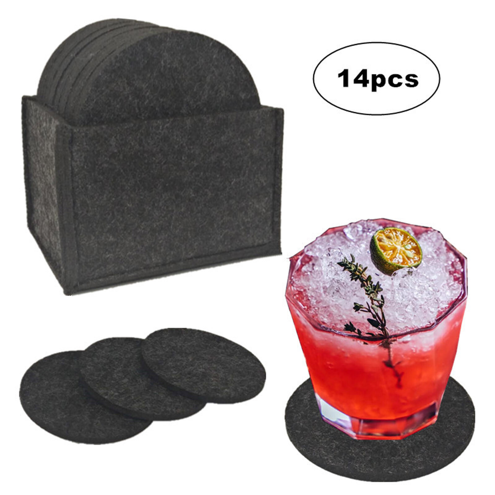 14Pcs Round Felt Coasters for Glasses including Box Table Coasters Felt ...