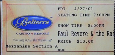 Belterra Casino Presents Paul Revere & the Raiders Concert Ticket Stub ...