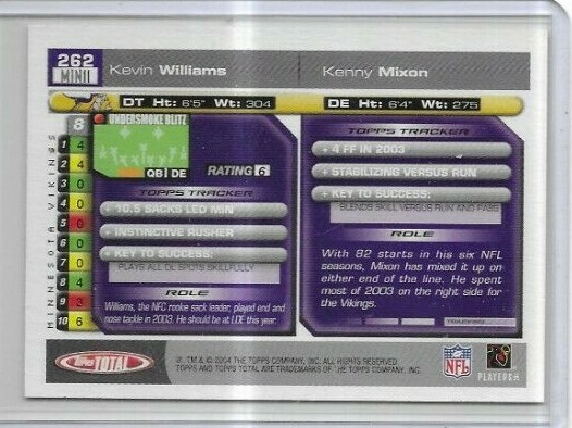 2004 Topps Total Football #262 Kevin Williams & Kenny Mixon Minnesota ...