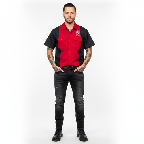 Dickies Shirt Men XL Red Balck Colorblock Bowling Rockabilly Mechanic ...