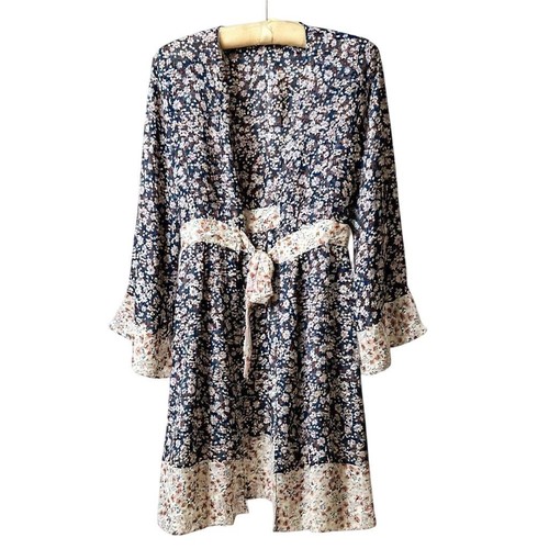 Gianni Bini Women's Blue Floral Kimono Wrap Cardigan Blouse Size S Semi ...