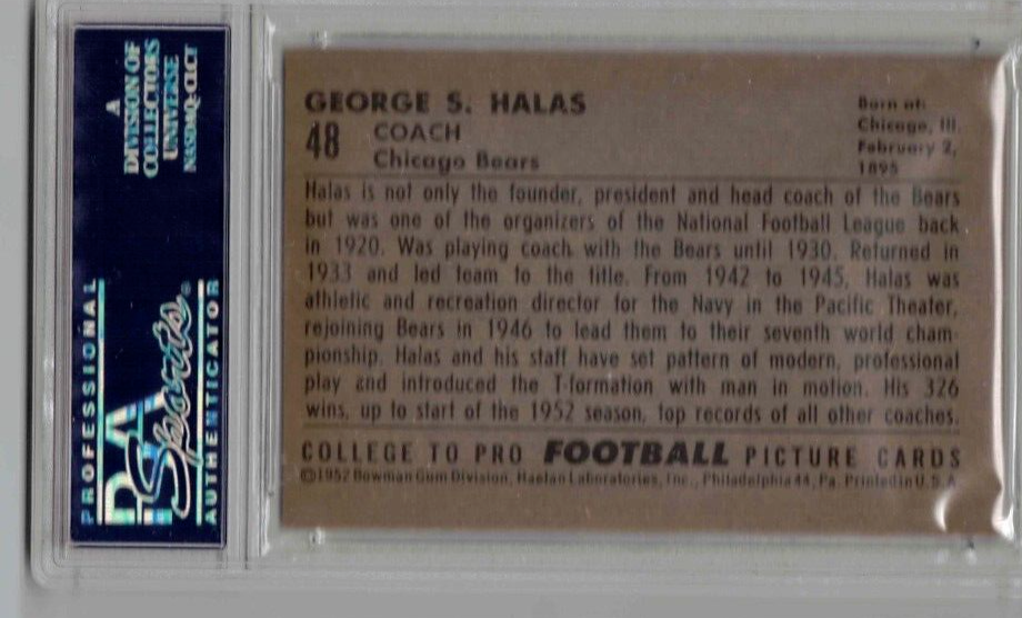 George Halas 1952 Large Bowman #48 PSA 7 Rookie Card RC. Free Shipping ...