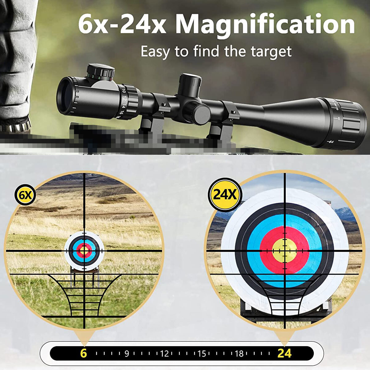 6-24x50AOE Optical Rifle Scope Rangefinder Red Green illuminated ...