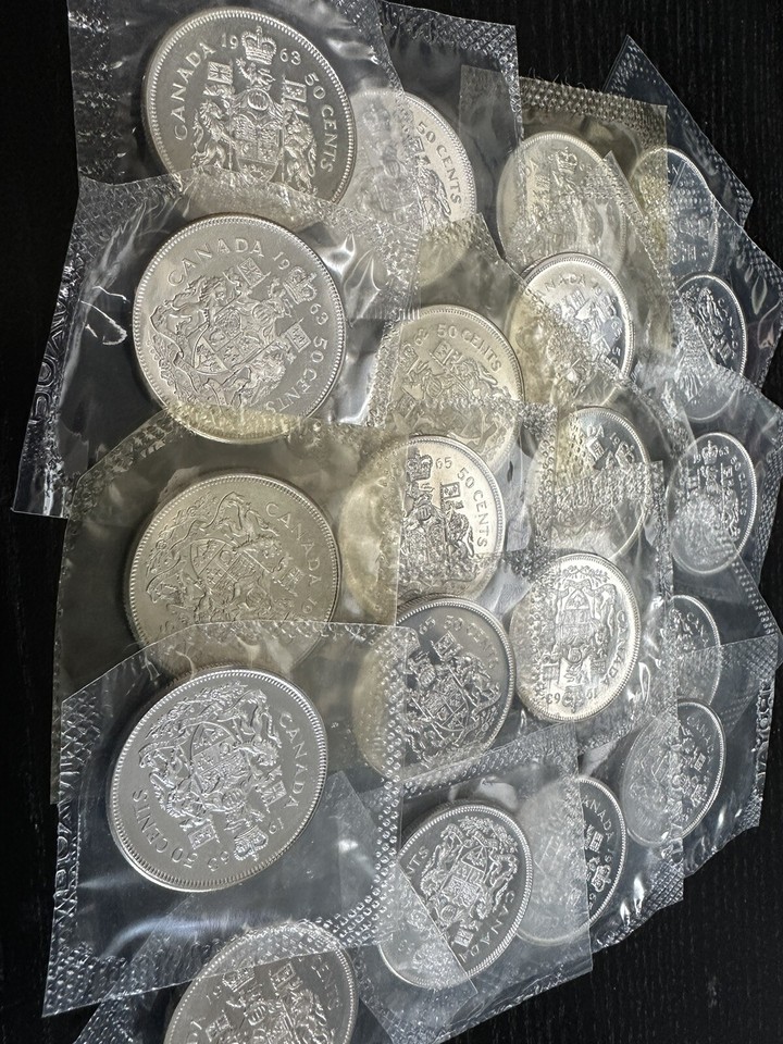 CANADIAN SILVER HALF DOLLARS BULK LOT 20 COINS .800 Sealed PROOF-LIKE ...