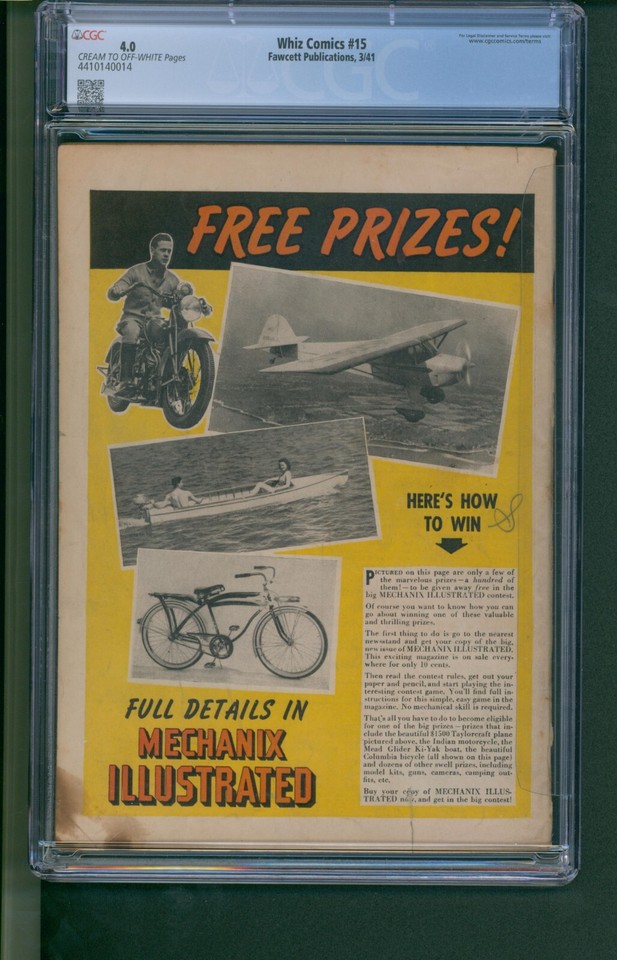 Whiz Comics 15 CGC 4.0 CrOW Pages CC Beck Cover WW 2 Aerial Combat ...