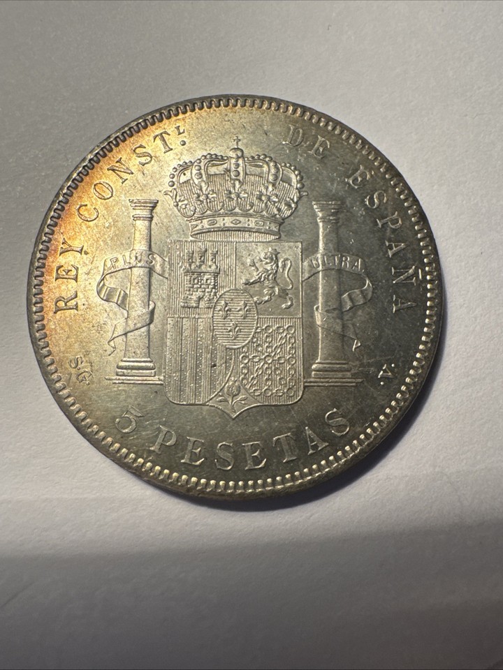 1898 Spain Silver 5 Pesetas Alfonso XIII Uncirculated! Gold Toning | eBay
