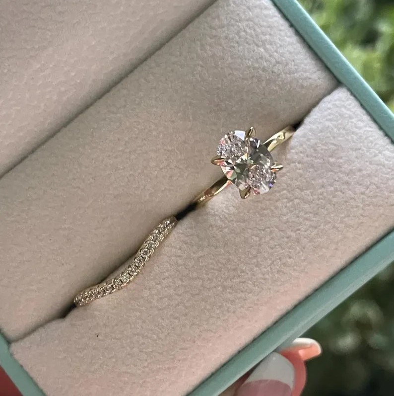 2Ct Oval Cut Simulated Diamond Bridal Ring Set 14K Yellow Gold Plated ...