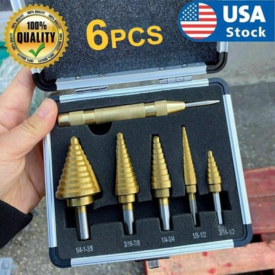 6Pcs HSS Cobalt Hole Large Metal Step Drill Bit Set Titanium Cutter ...