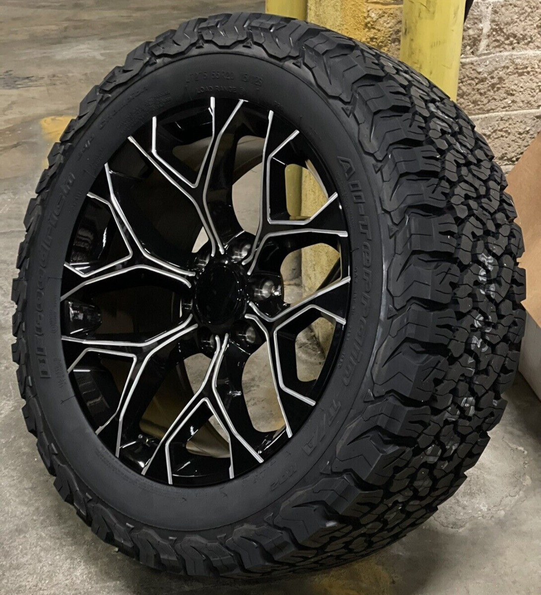 20x9 OE Rep Snowflake Black Wheels 32" BFG AT Tires 6x5.5 Chevy ...