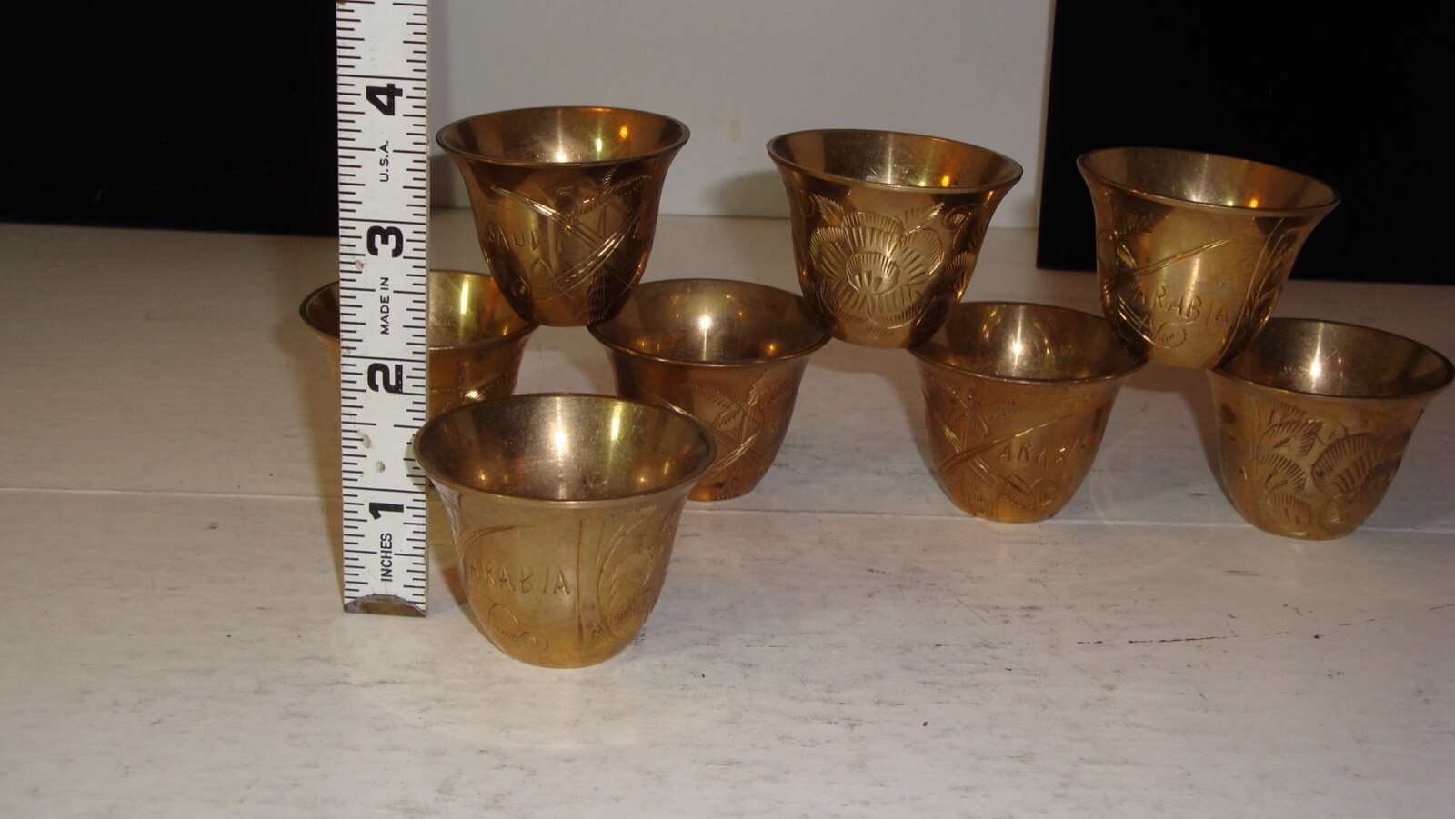 Brass Shot glass set of 8 Etched with Saudi Arabia and design.Unique ...