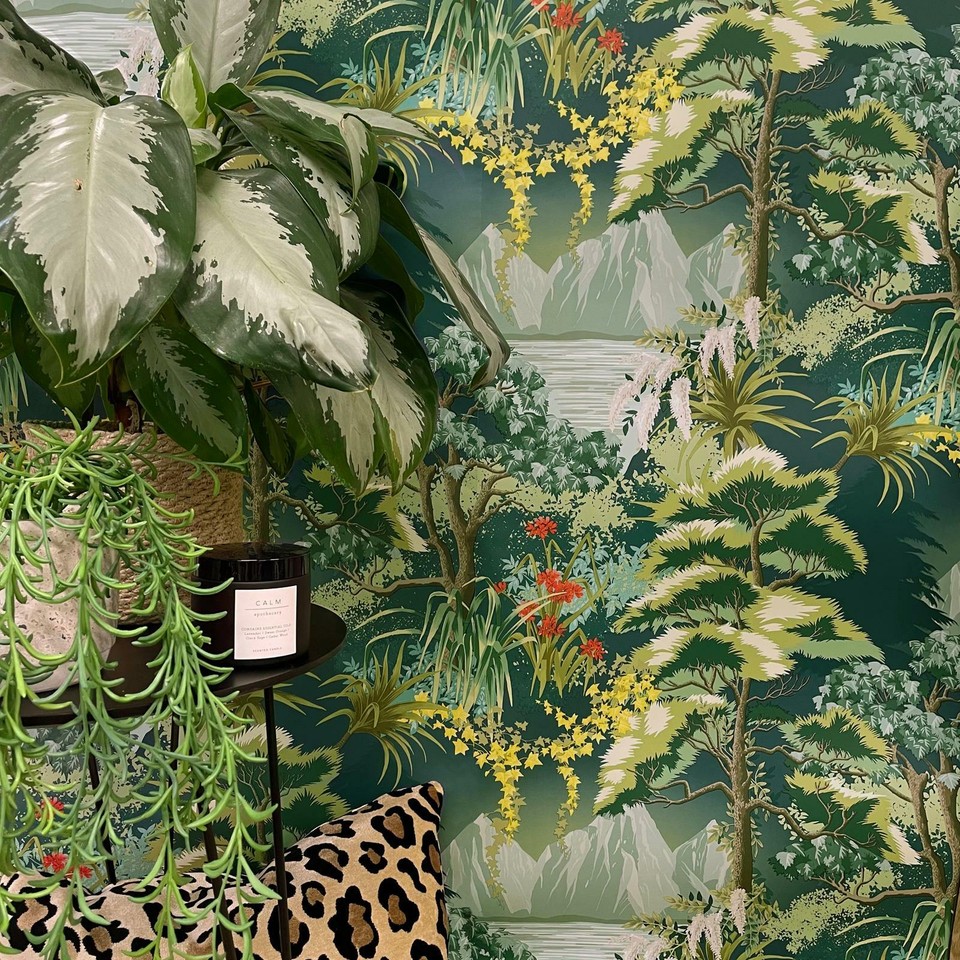 Panacea Forest Belgravia Wallpaper Deep Green 1155 Trees Mountains ...