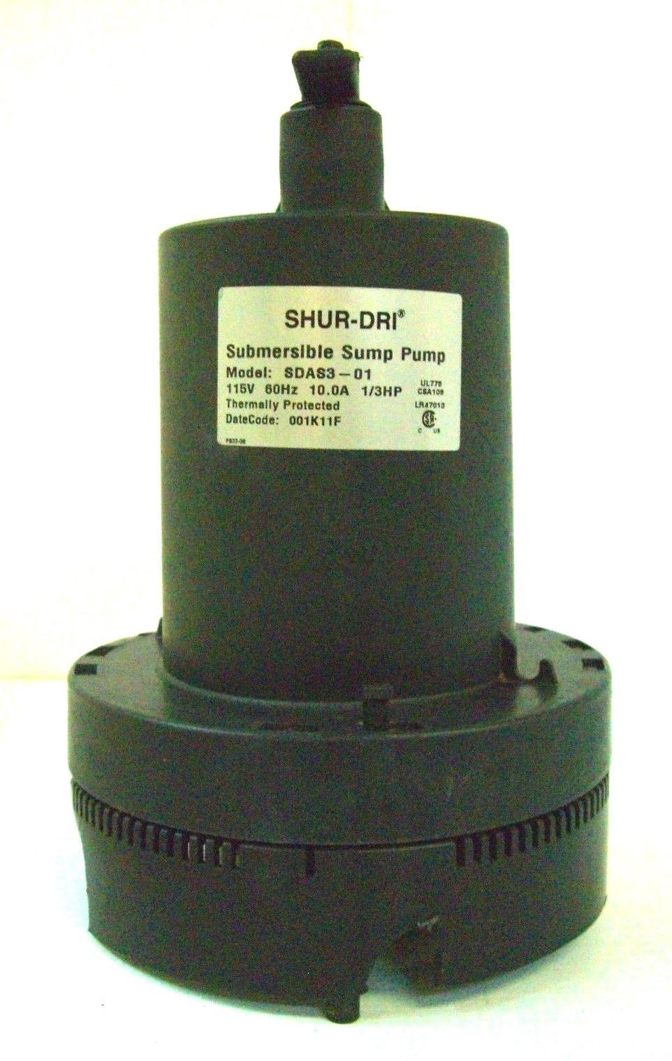 Shur Dri 1/3hp Sump Pump SDAS3 NO Cord or Float Busted Base b | eBay