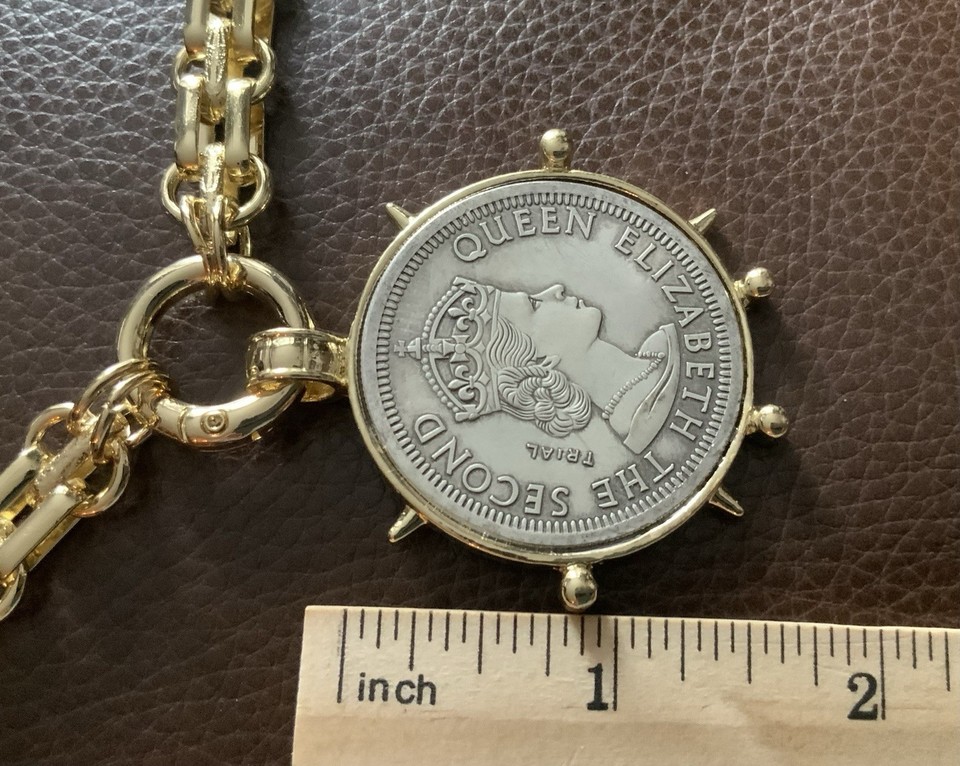 Queen Elizabeth Gold Coin Necklace Pendant Large Chunky Steampunk Chain ...