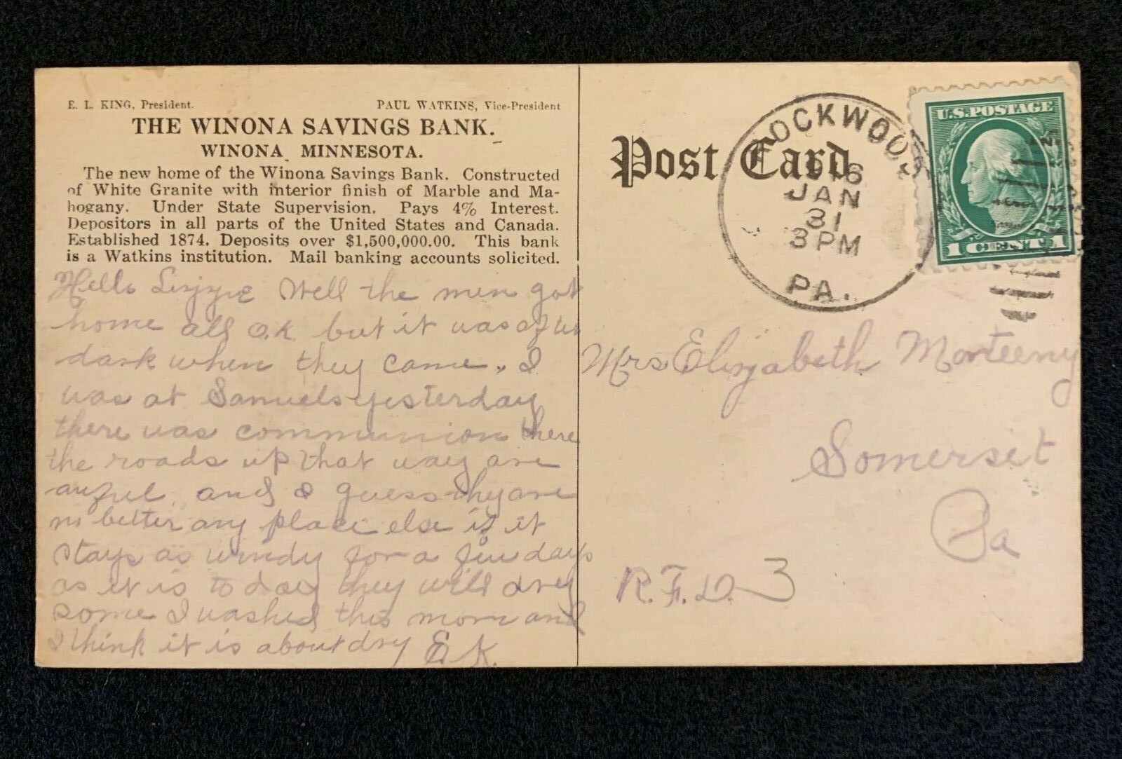 Vintage 1916 Winona Savings Bank, Winona, Minnesota Postcard | eBay