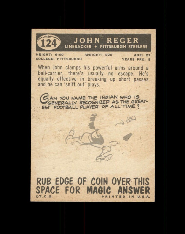 1959 Topps Football #124 John Reger STARX 9 MINT (CS133206) | eBay