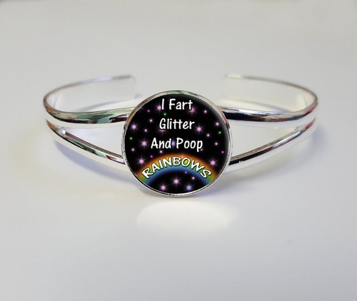 I Fart Glitter & Poop Rainbows Silver Plated Bracelet Bangle Jewellery ...