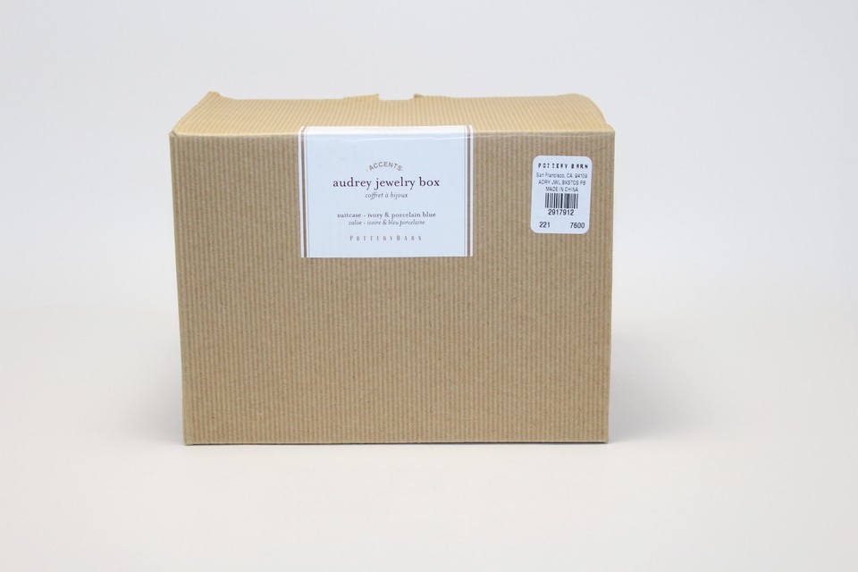 Pottery Barn Audrey Jewelry Box Suitcase IvoryLight Blue Vintage Style ...
